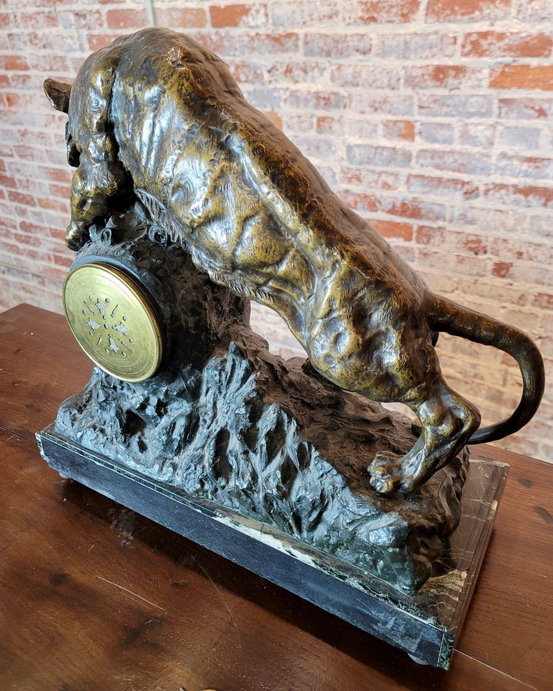 Geo Maxim 19th Century Mantle Clock With Tiger Sculpture - Etsy