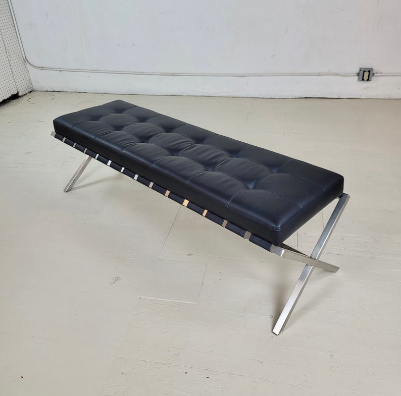 Modern Exhibition 3-seat Bench -black Leather & Polished Chrome - Etsy