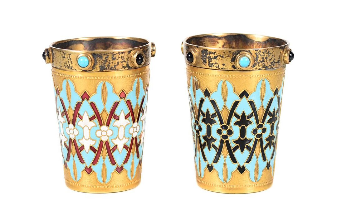 Antique Russian Silver Gilt & Enamel Shot Glasses - A Pair - Etsy