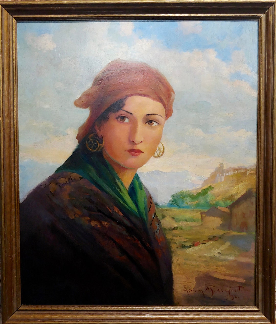 Adriaan De Groot portrait of a Girl With a Red Bandana-oil Painting ...