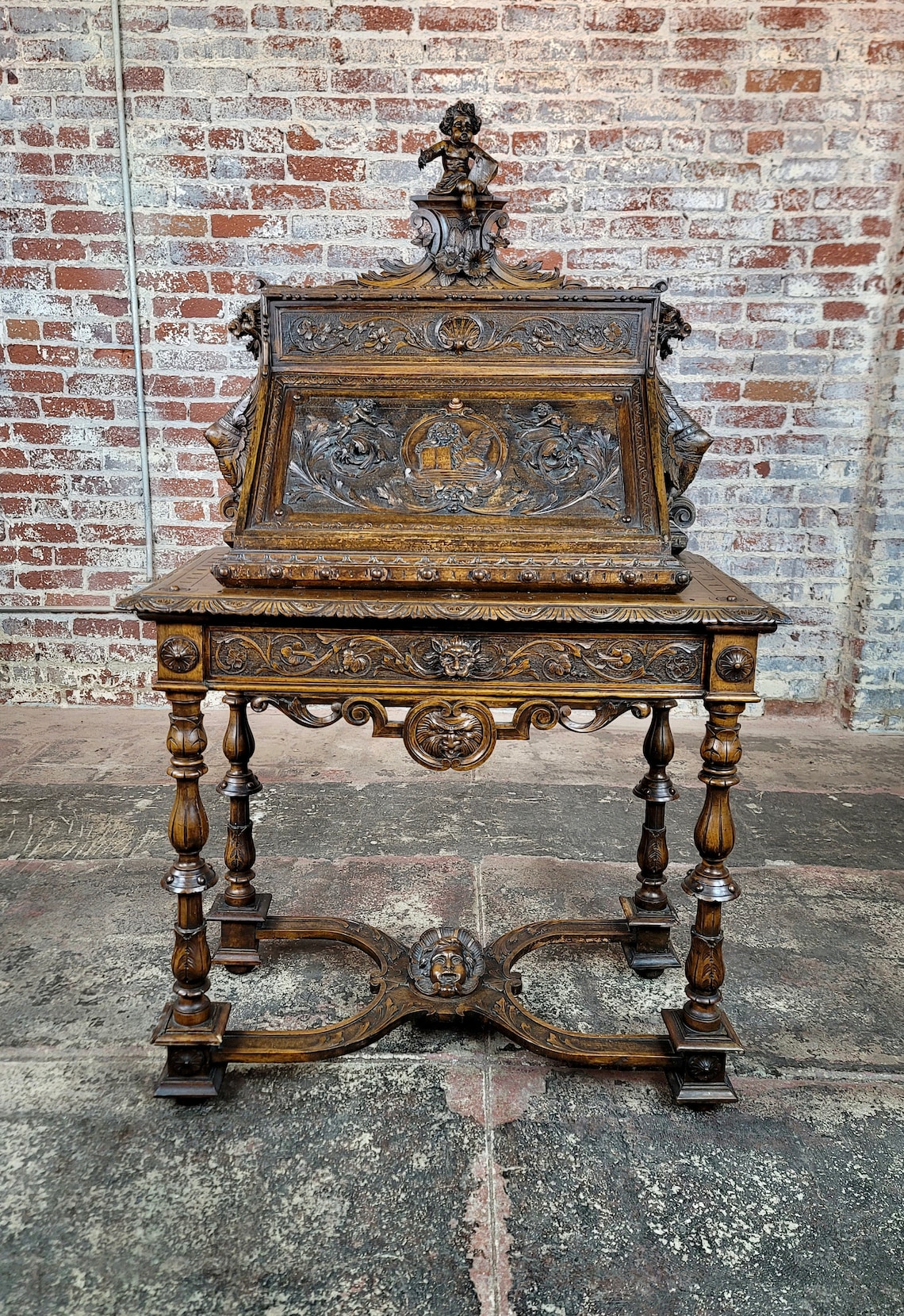 19th Century Highly Carved Italian Drop Leaf Desk W/ Griffin & Putti - Etsy