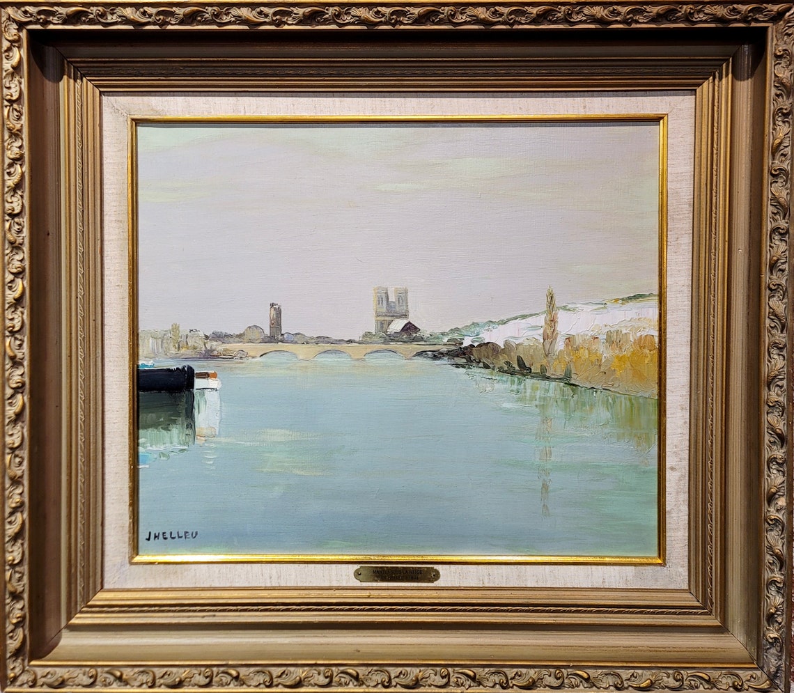 Jean Helleu -under a Blanket of Snow by the River-1950s French Oil ...