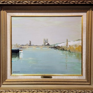 Jean Helleu -under a Blanket of Snow by the River-1950s French Oil ...