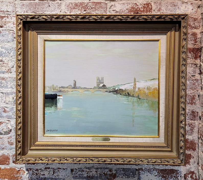 Jean Helleu -under a Blanket of Snow by the River-1950s French Oil ...