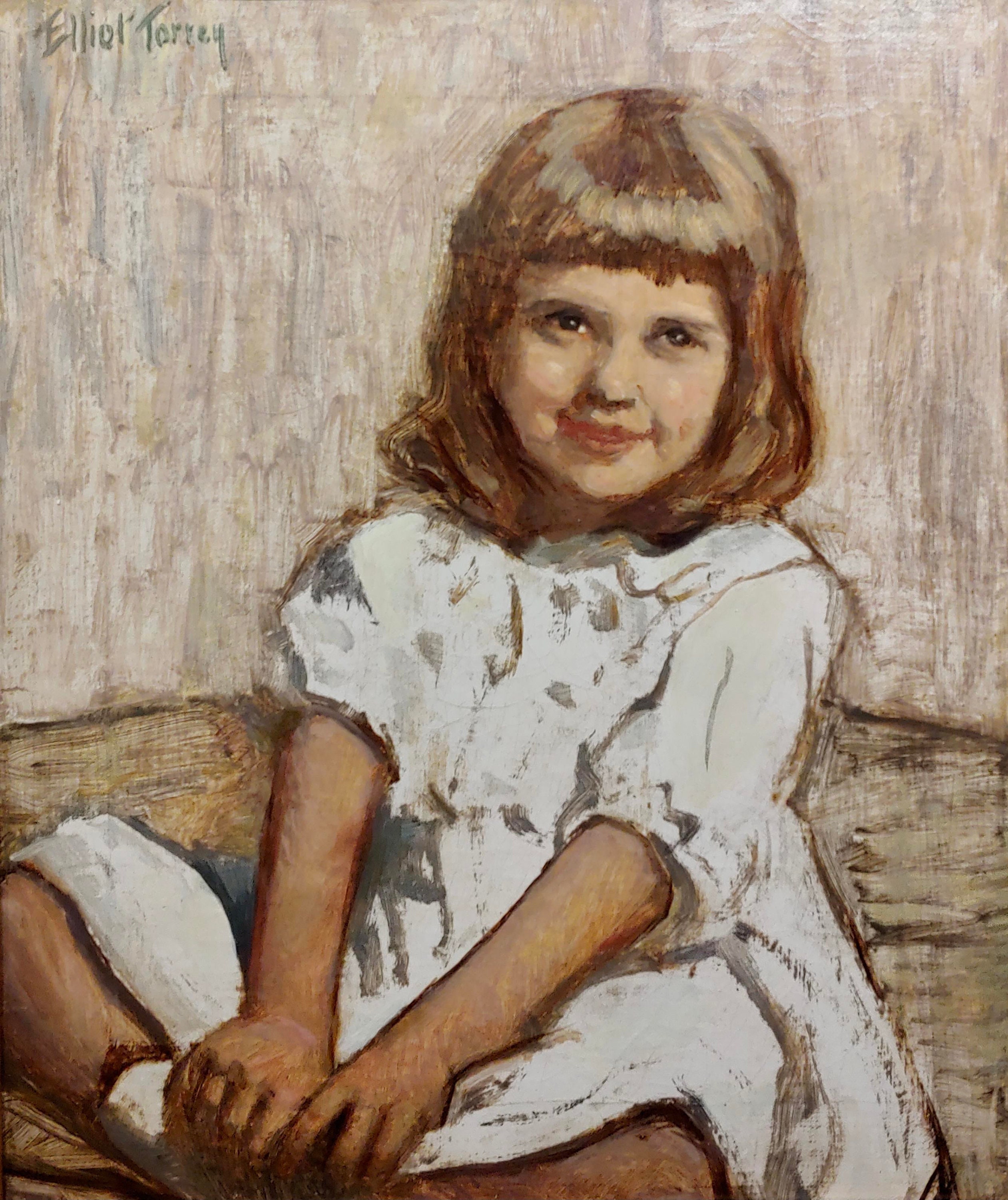 Elliot Torrey-1920s Portrait of a Young Girl Seated on the Floor-oil ...