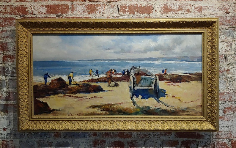 Cesar Vilot -workers Cleaning a Beautiful Beach-oil Painting C1930s - Etsy
