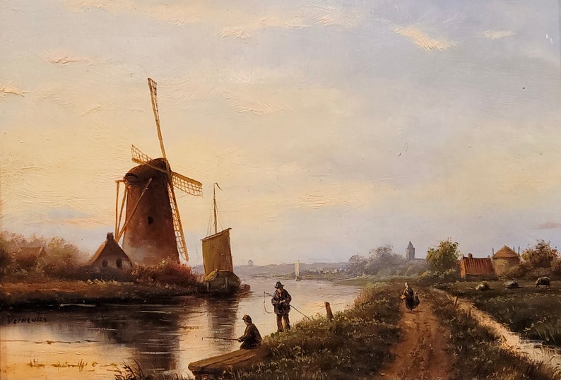 Marinus Cornelis Vermeulen -19th Century Dutch Landscape W/ Windmill ...