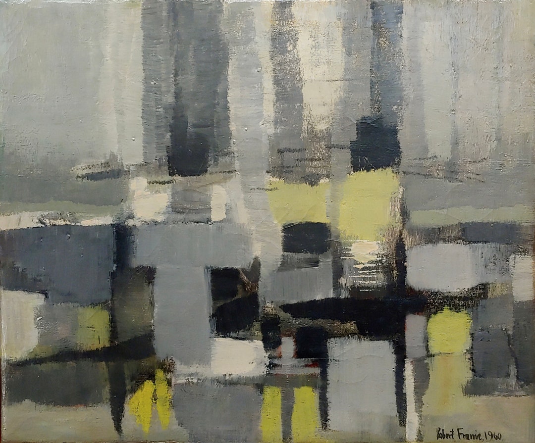 Robert Aaron Frame -1960 Abstract Shades of Yellow & Gray - Oil ...