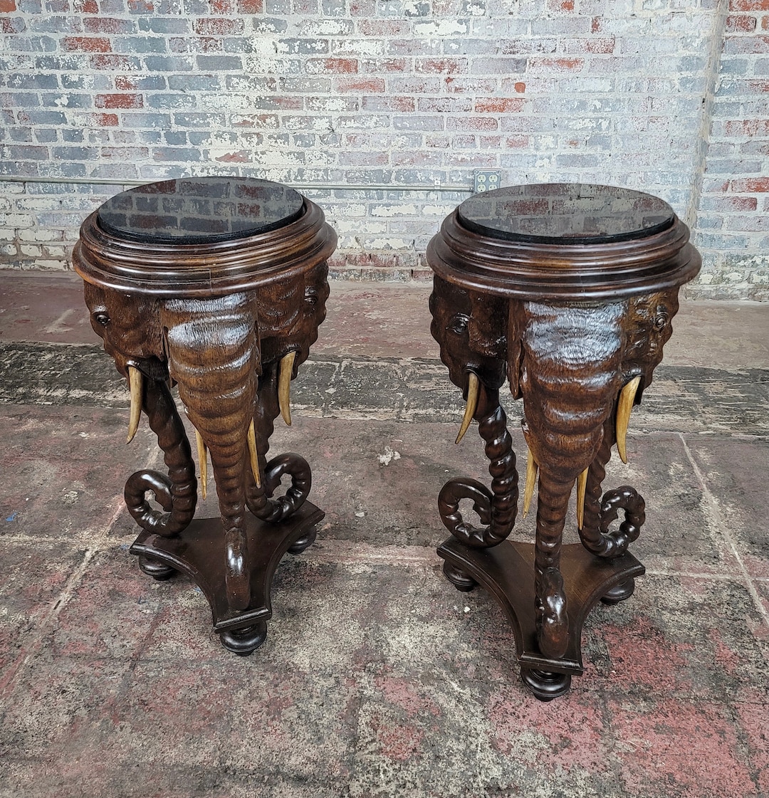 19th Century Elephant Side Tables Carved Walnut -A Pair - Etsy