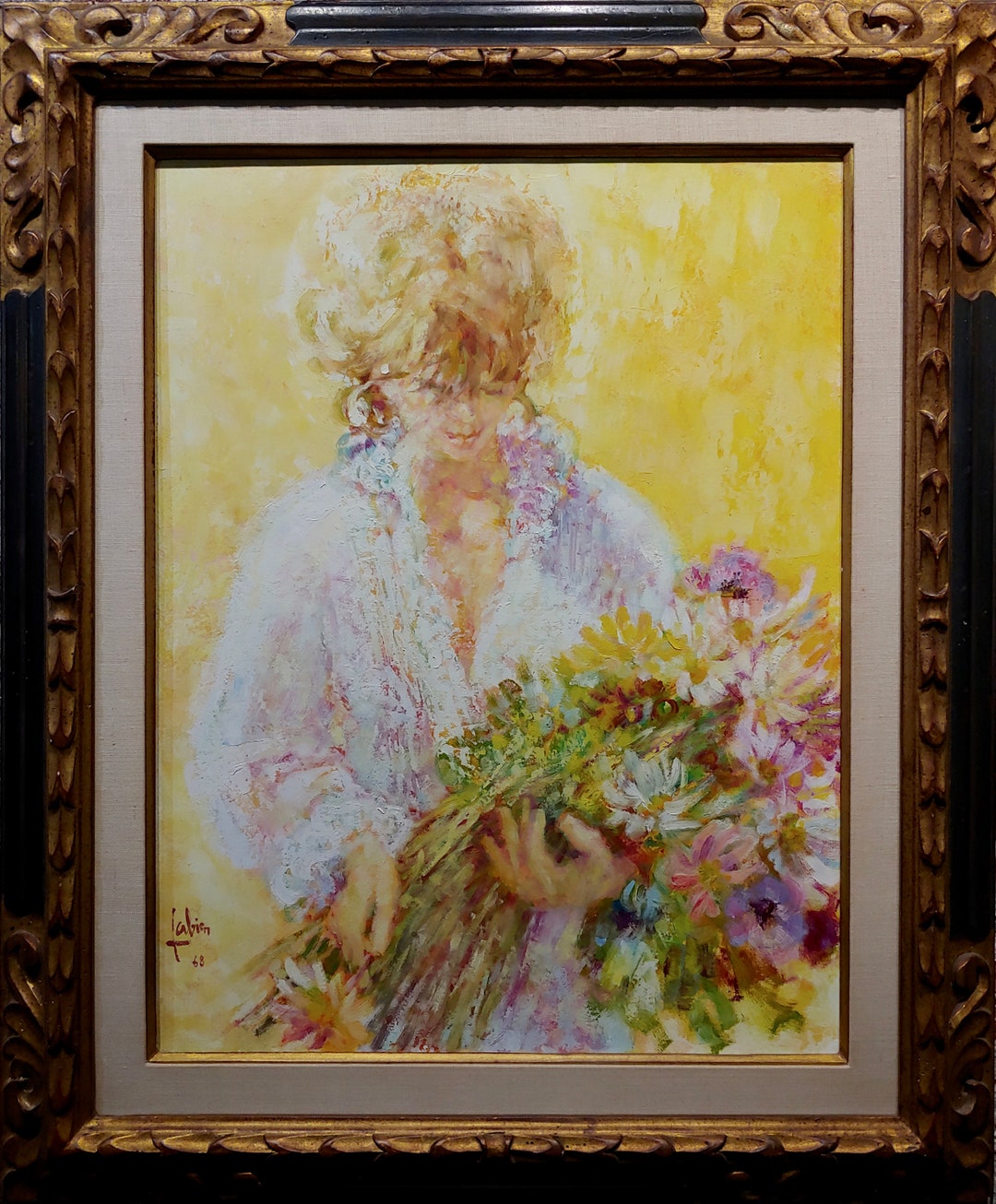 Louis Fabien - the Blonde Flowers Girl -oil Painting - Etsy