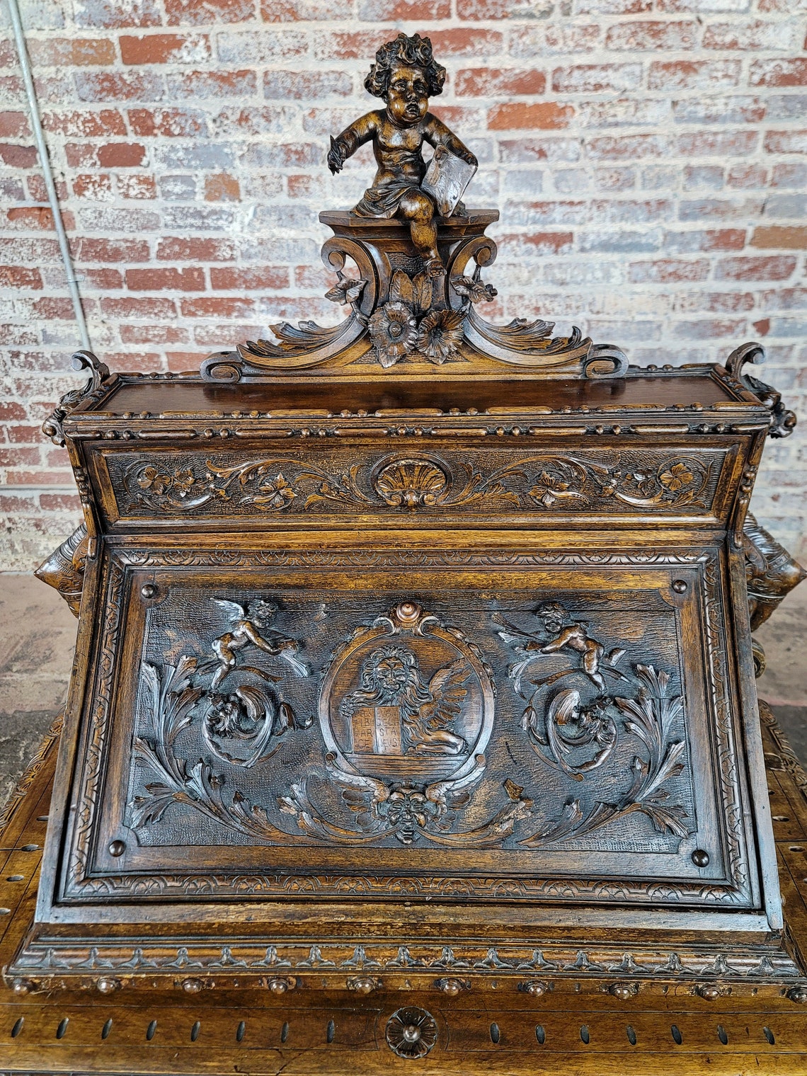 19th Century Highly Carved Italian Drop Leaf Desk W/ Griffin & Putti - Etsy