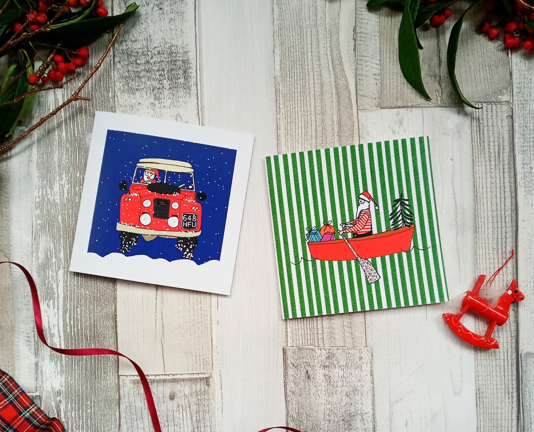 Father Christmas Landrover / Santa Rowing Boat Card - Etsy