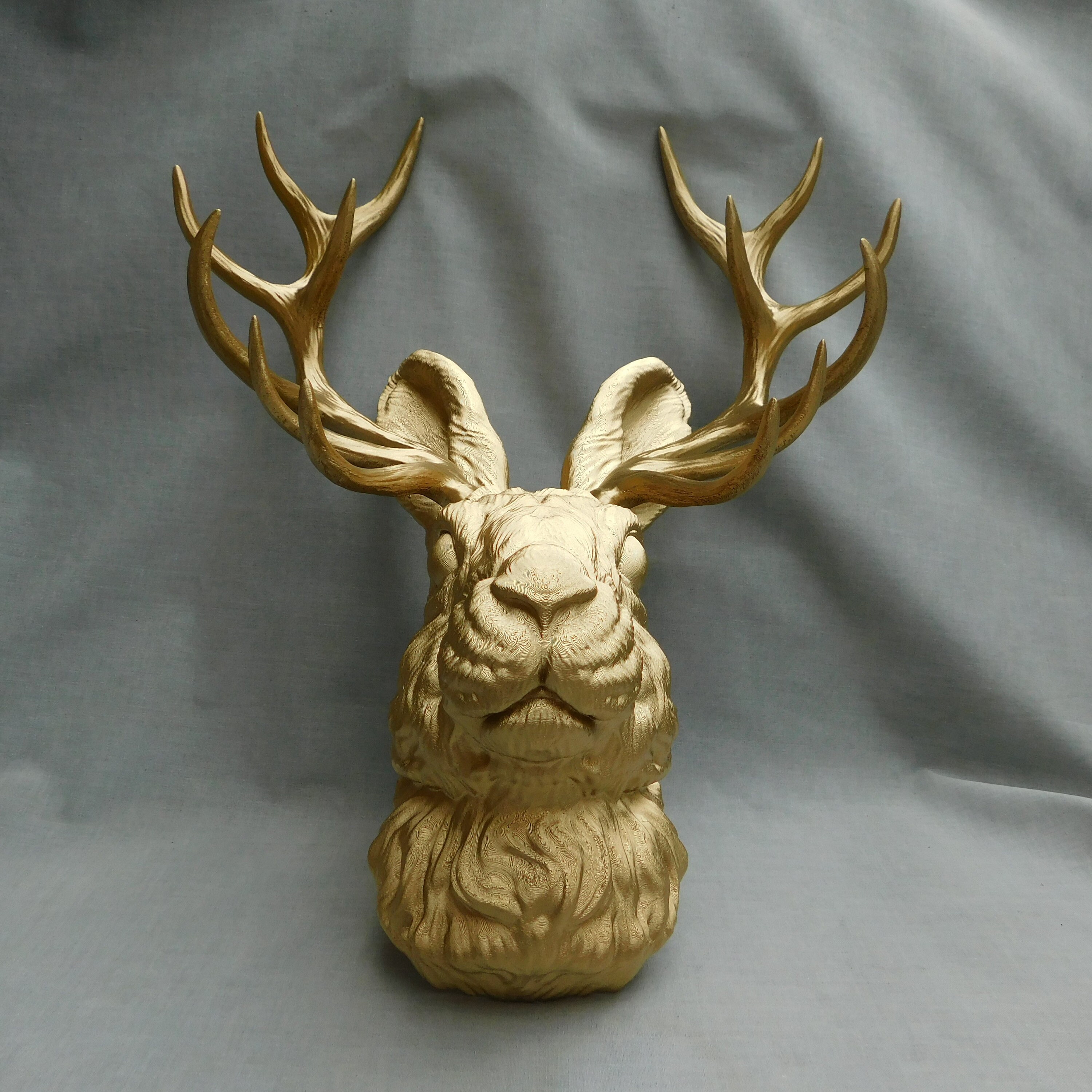 Jackalope Head Gold, Large Jackalope Mount Wall Art, Faux Animal Head ...
