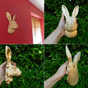 Rabbit Head Wall Art | 3D Bunny Head Decor, Finished in Gold, Silver or ...