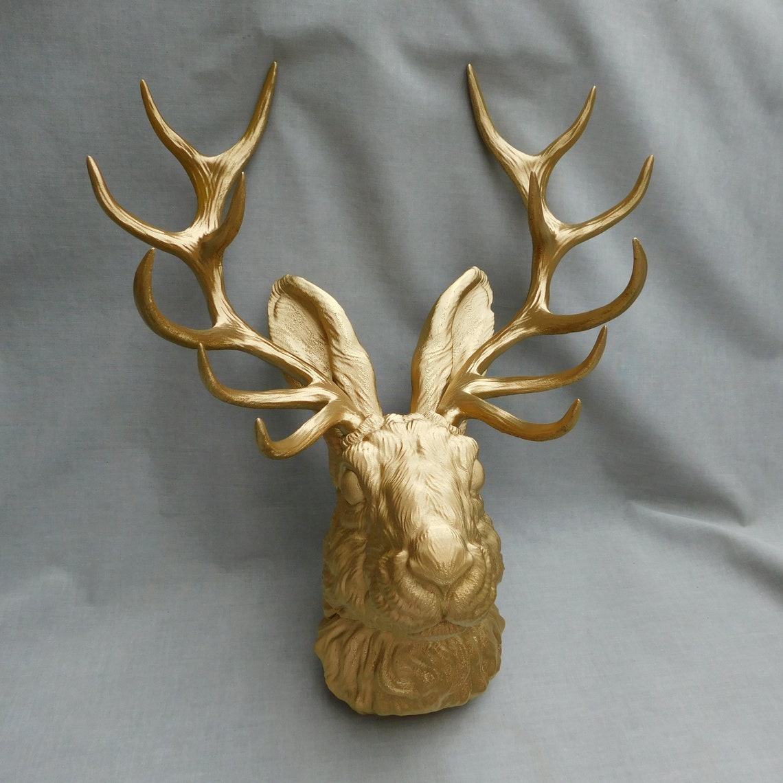 Jackalope Head Gold, Large Jackalope Mount Wall Art, Faux Animal Head ...