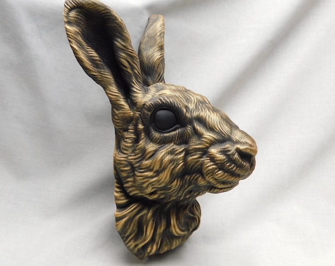 3D Rabbit Head Wall Decor With Hand Painted Aged Gold Finish, 27CM Tall ...