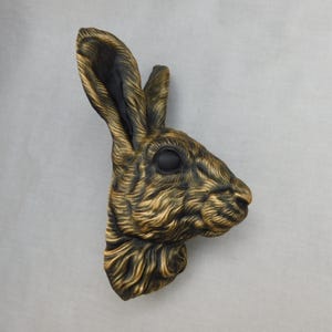 3D Rabbit Head Wall Decor With Hand Painted Aged Gold Finish, 27CM Tall ...