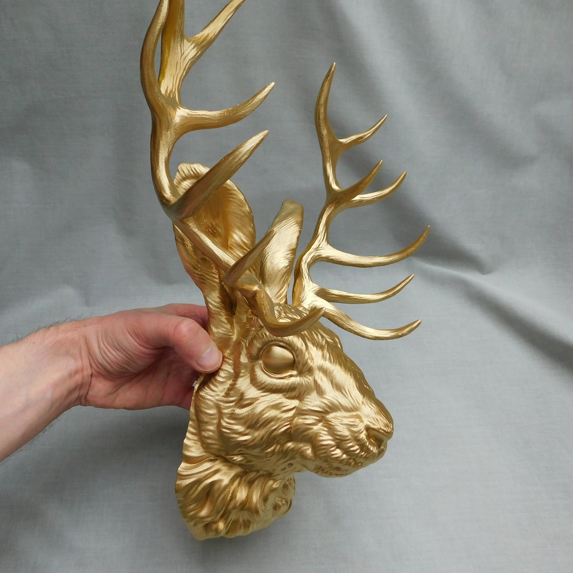 Jackalope Head Gold, Large Jackalope Mount Wall Art, Faux Animal Head ...