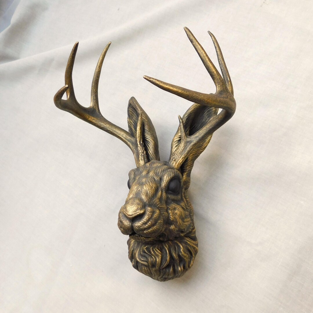 Jackalope Mount With Hand Painted Aged Gold Finish | 3D Printed ...