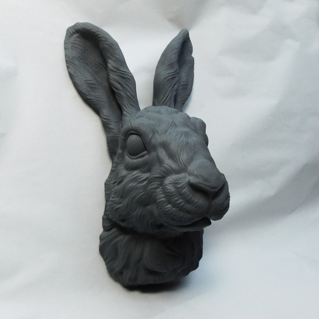 Rabbit Head Larger Version, Grey Colour, Wall Mounted Animal Sculpture ...
