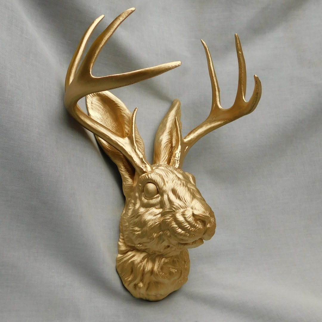Gold Jackalope Head Wall Decor | 3D Printed Jackalope Animal Head - Etsy