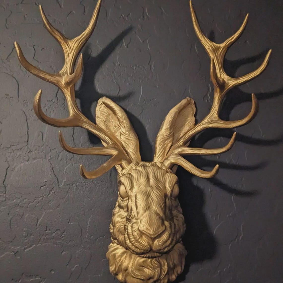 Jackalope Head Gold, Large Jackalope Mount Wall Art, Faux Animal Head ...