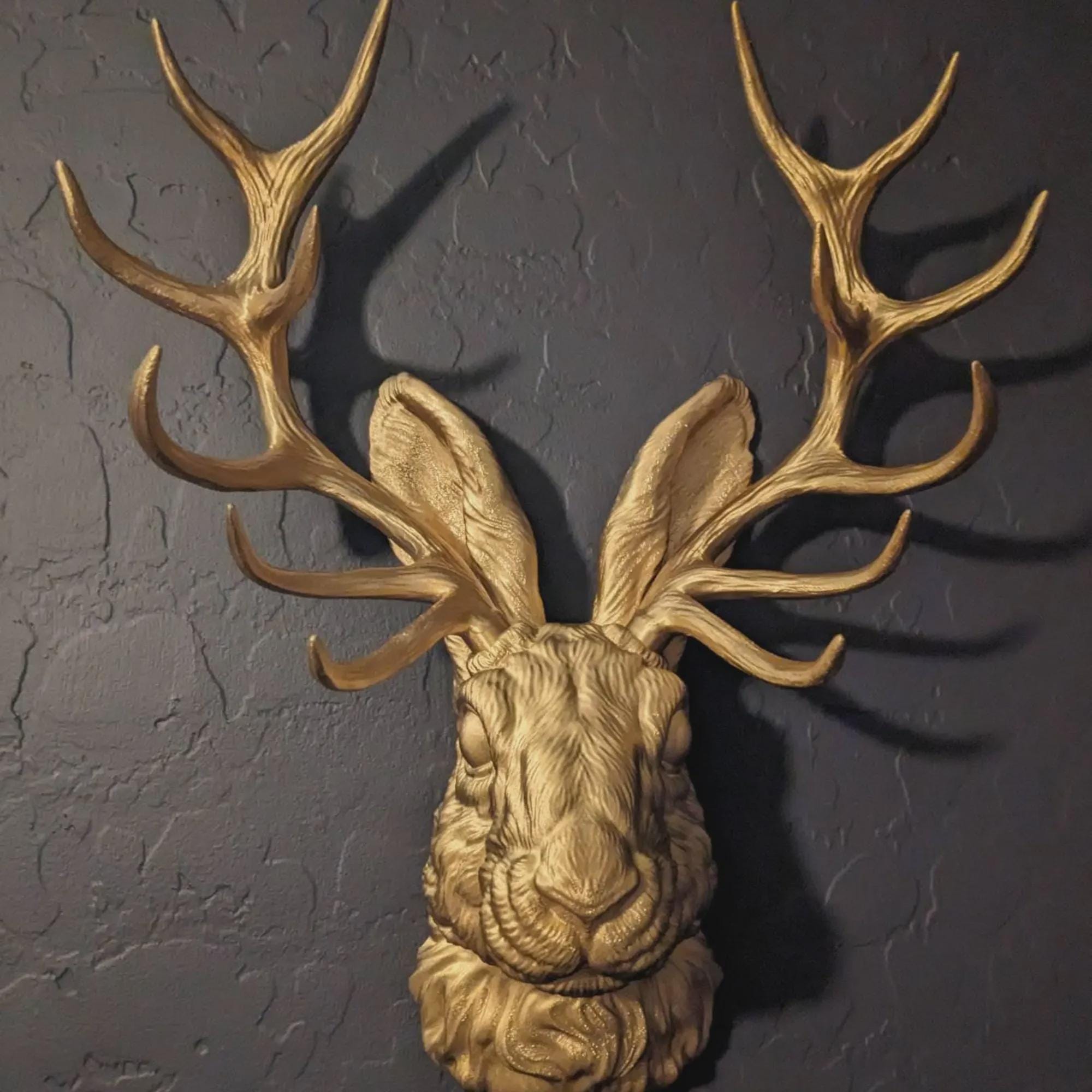 Jackalope Head Gold, Large Jackalope Mount Wall Art, Faux Animal Head ...