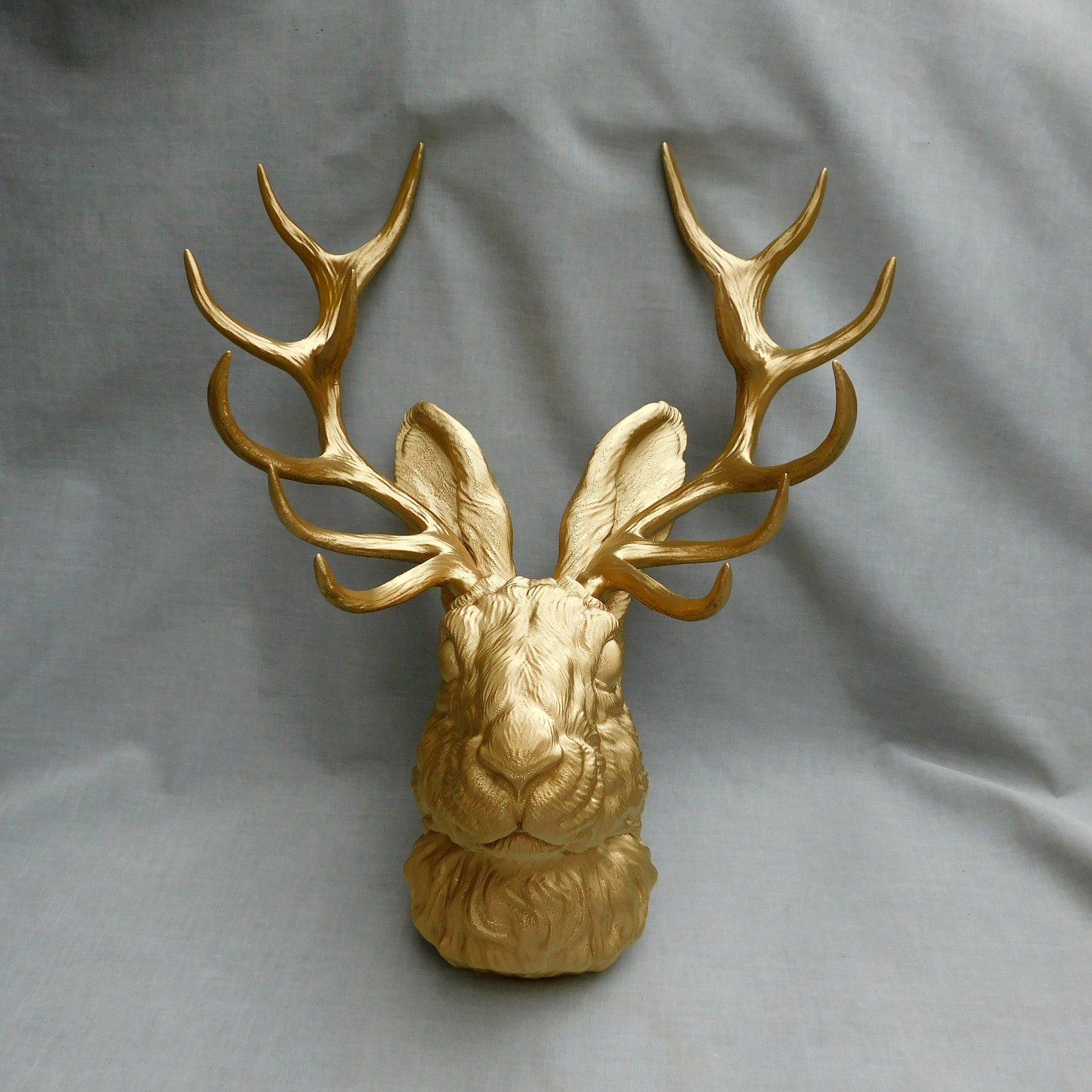 Jackalope Head Gold, Large Jackalope Mount Wall Art, Faux Animal Head ...