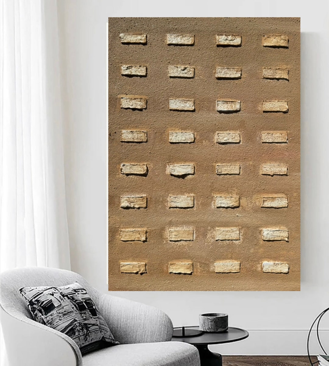 Wabi Sabi Rust Geometric Heavy Impasto Texture Abstract Painting, 3D ...