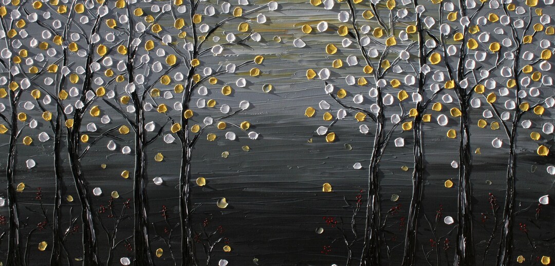 Original Impasto Gray Forest Painting Painting Impasto Tree Painting ...
