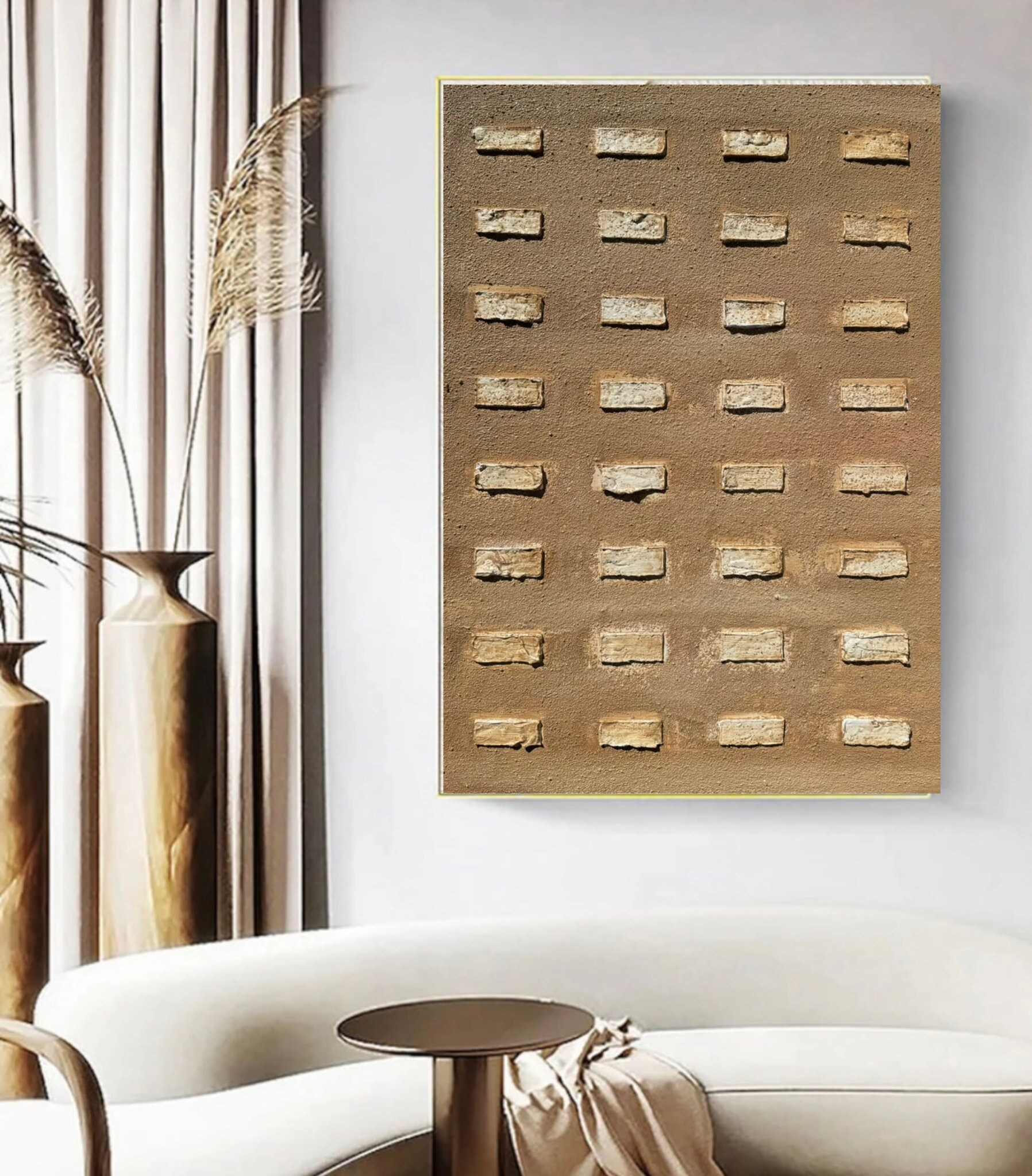 Wabi Sabi Rust Geometric Heavy Impasto Texture Abstract Painting, 3D ...