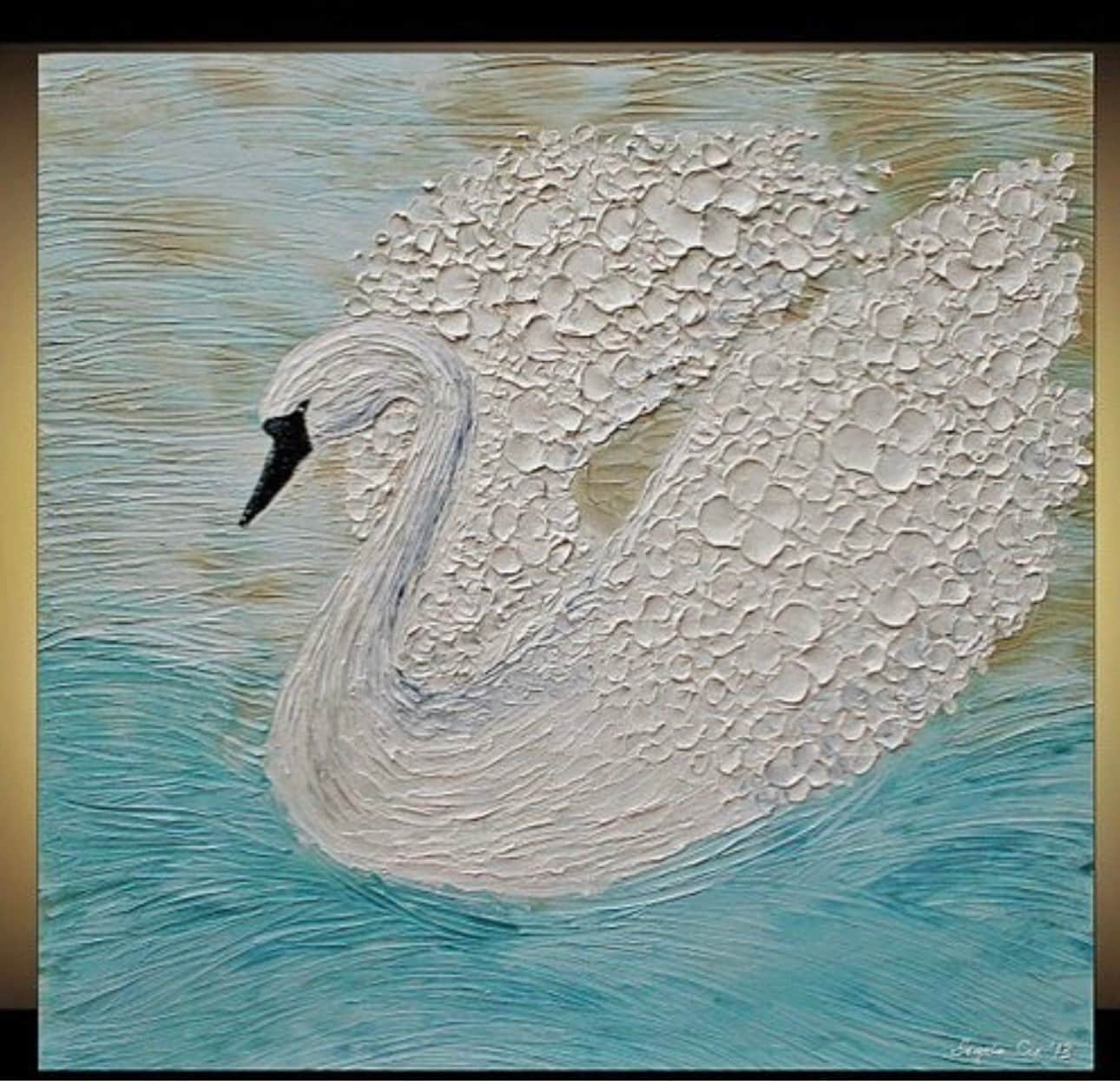 3D White Swan Heavy Impasto Painting, Impasto Swan Painting, 3D Impasto ...