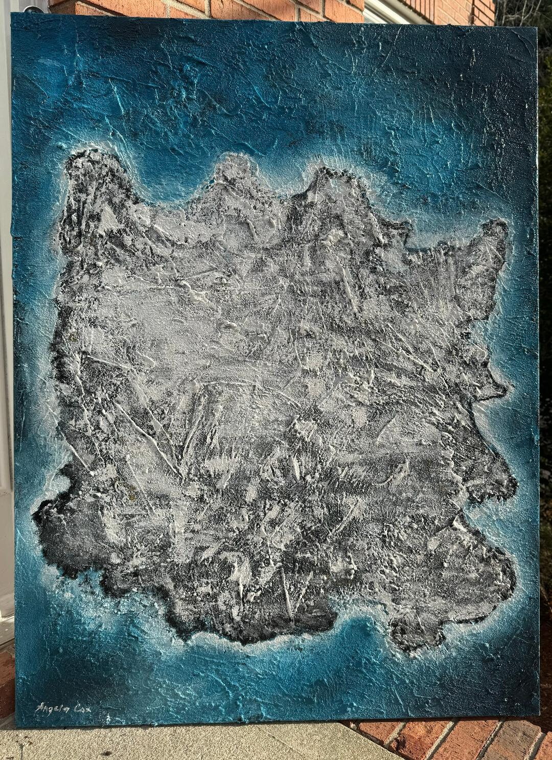 Original Blue Island Impasto Texture Painting, Teal Black D Texture ...
