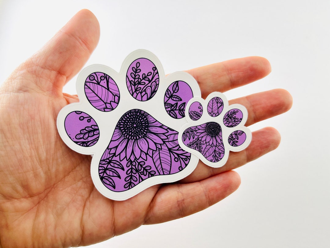 Puppy Dog Paw Print. Purple Sunflower Print. Vinyl Die Cut, Bumper ...