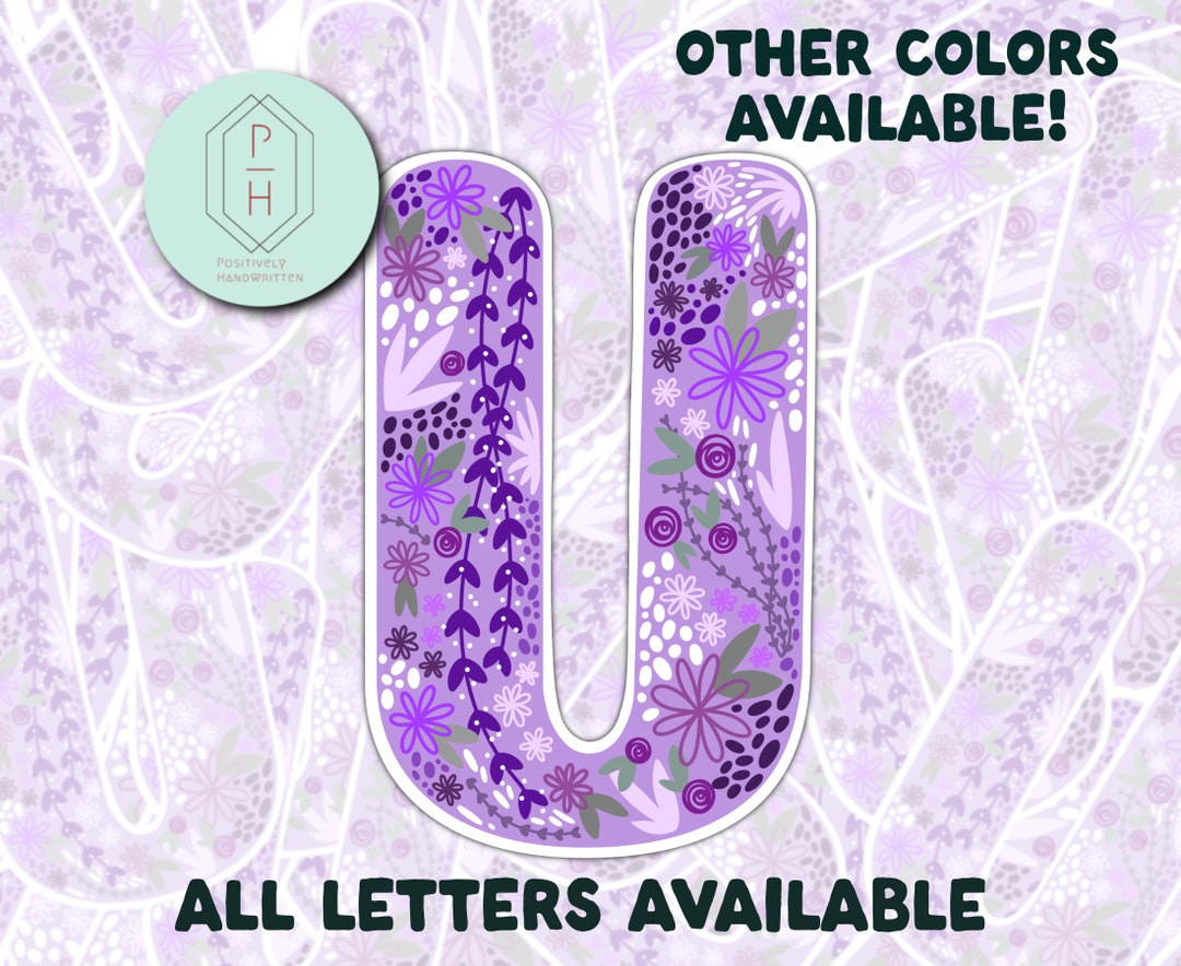 Purple Floral Initial U Sticker: Laptop, Tumbler Decal - Etsy UK