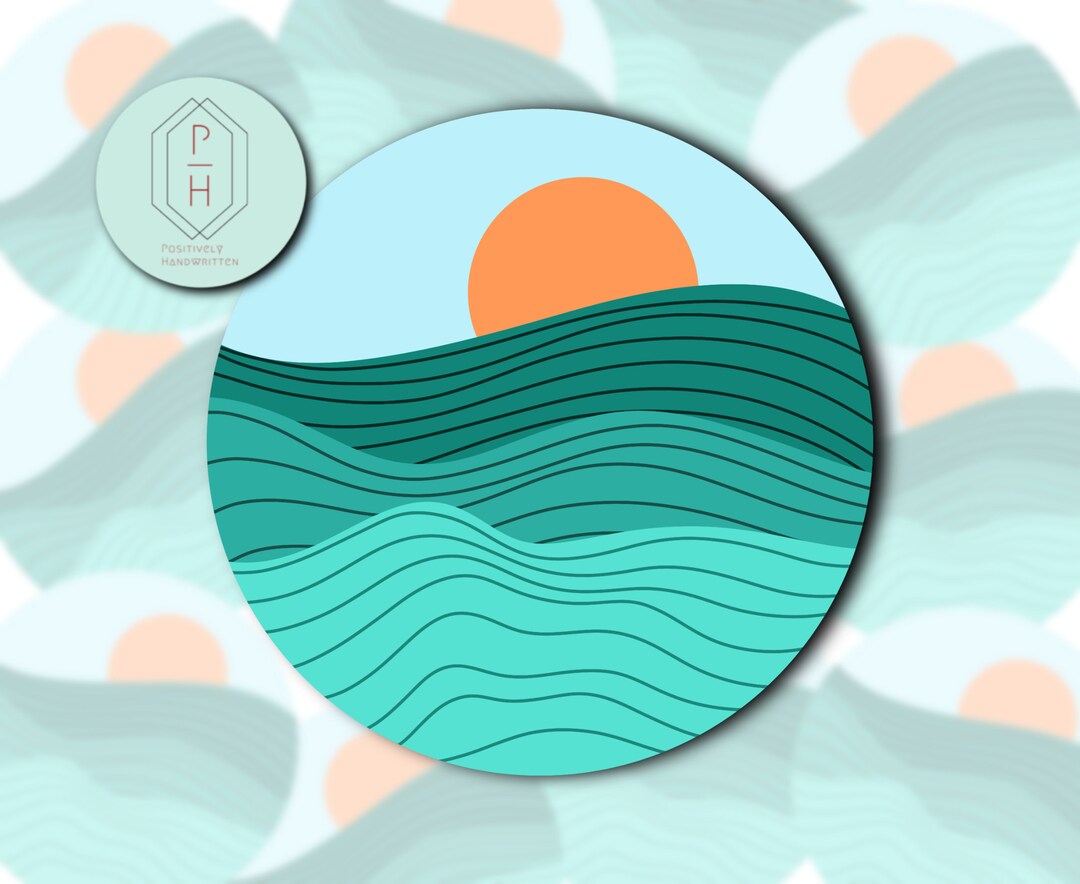 Sun and Ocean Sticker. Weatherproof Decal. Hydroflask, Water Bottle or ...