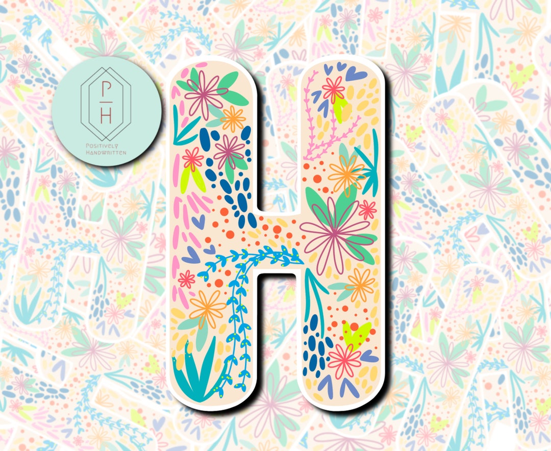 Floral Initial H Sticker. Letter H Monogram Decal. for Hydroflask ...