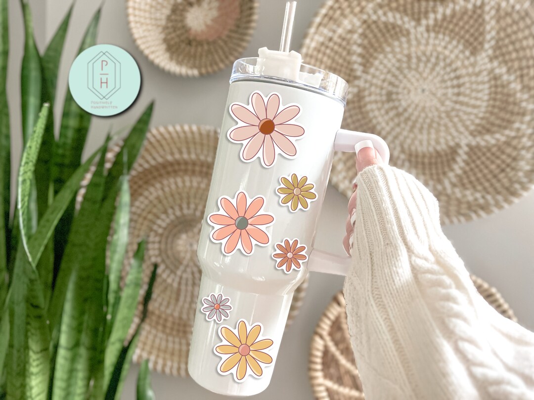 Daisy Stickers, Neutral Aesthetic Laptop Decals, Water Bottle Stickers ...