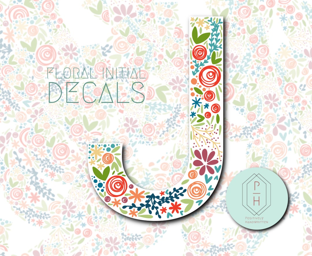 Floral Letter J Sticker: Boho Initial Monogram Decal - Etsy