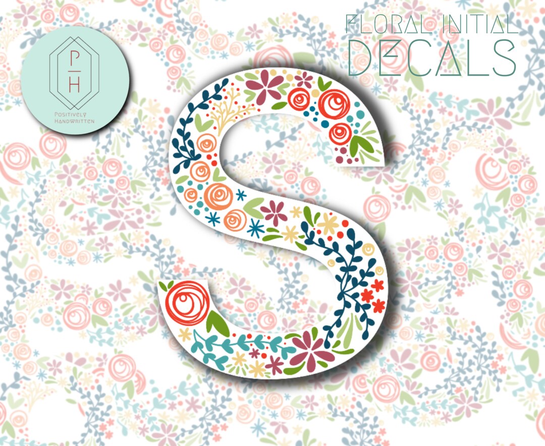 Floral Initial S Sticker: Boho Monogram Decal, Weather Resistant - Etsy