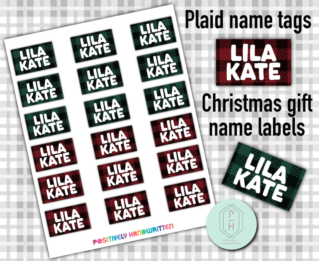 Buffalo Plaid Christmas Name Labels: Custom Sticker Sheet - Etsy