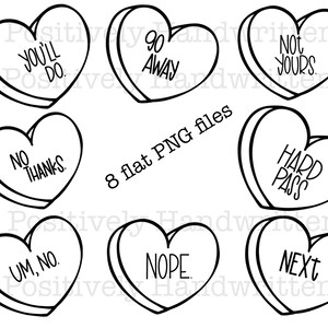 Funny Anti-valentines Day Conversation Candy Hearts Bundle. 16 Digital ...