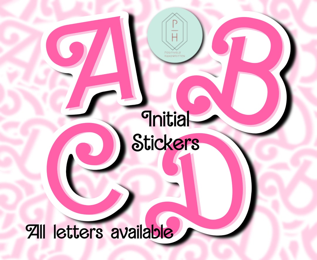 Doll Font Initial Sticker. Letter Monogram Decal. for Hydroflask, Water ...