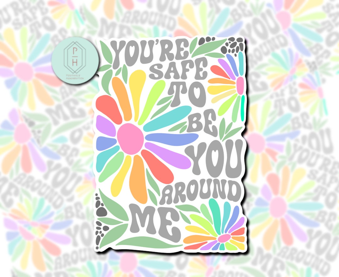 You’re Safe With Me. Ally Sticker | Retro Floral | Progress Pride Flag ...