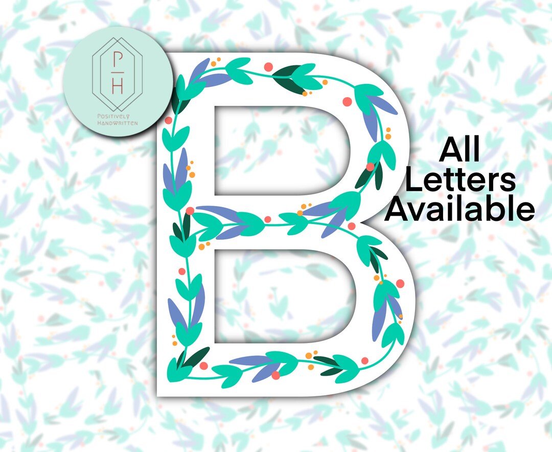 Plant Theme Initial B Sticker. Letter B Monogram Decal. for Hydroflask ...