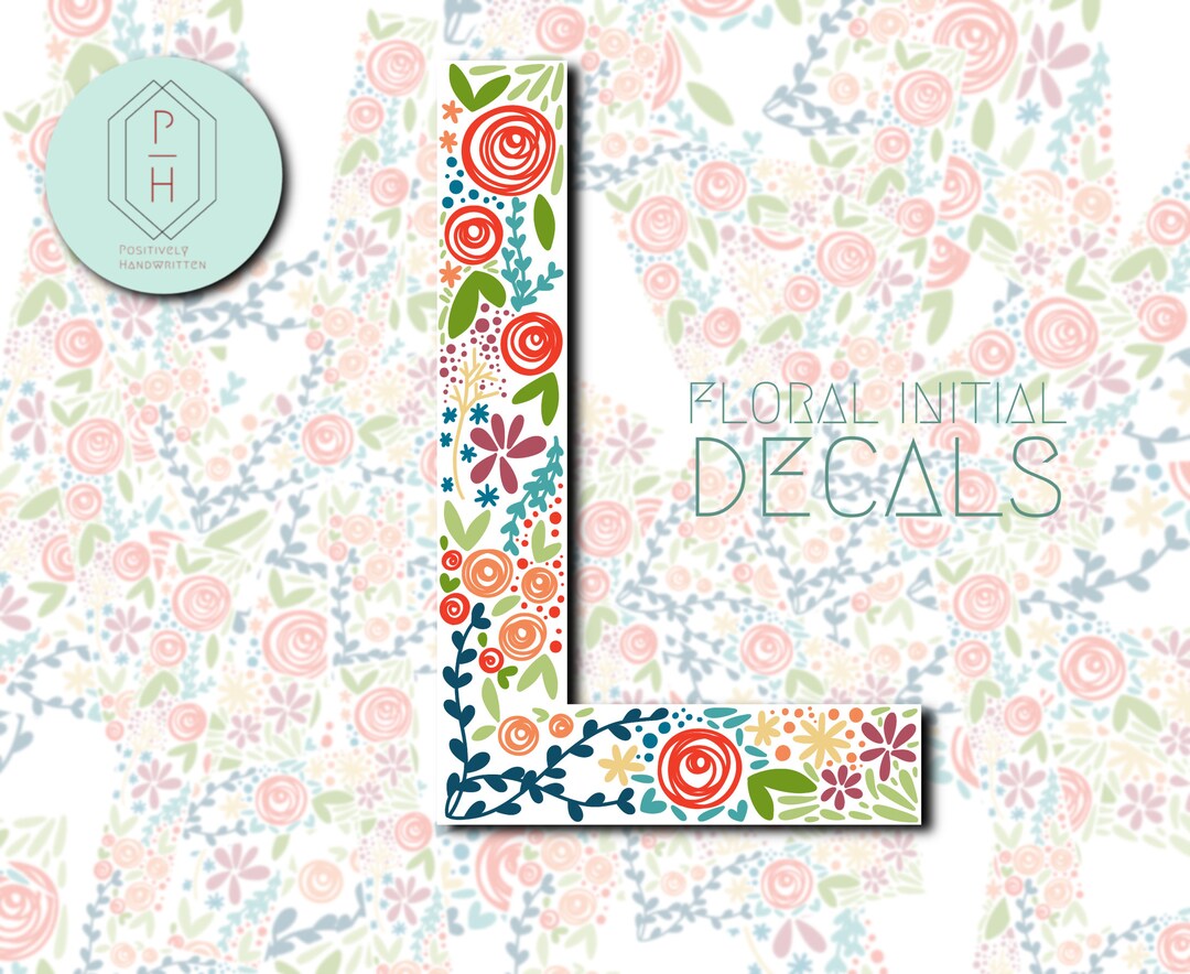 Boho Floral Initial L Sticker. Letter L Monogram Decal. for Hydroflask ...