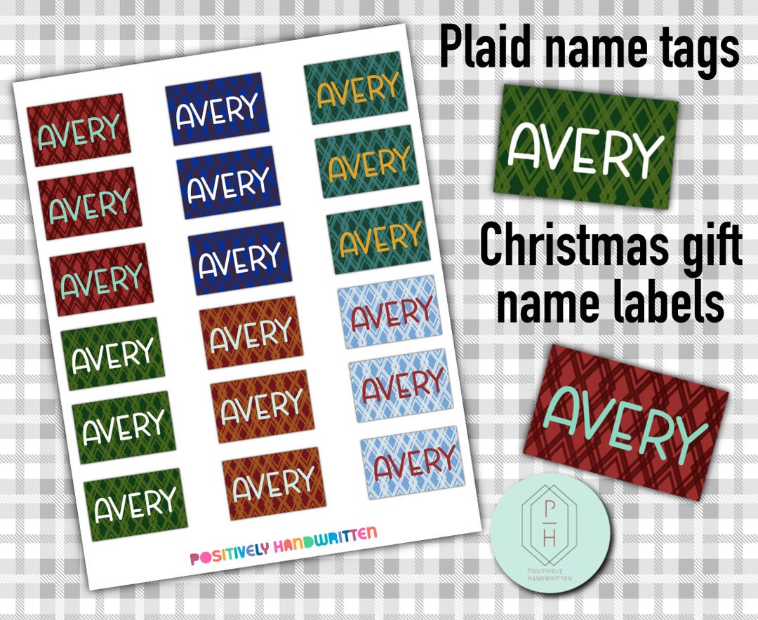 Plaid Christmas Name Labels: Custom Sticker Sheet - Etsy