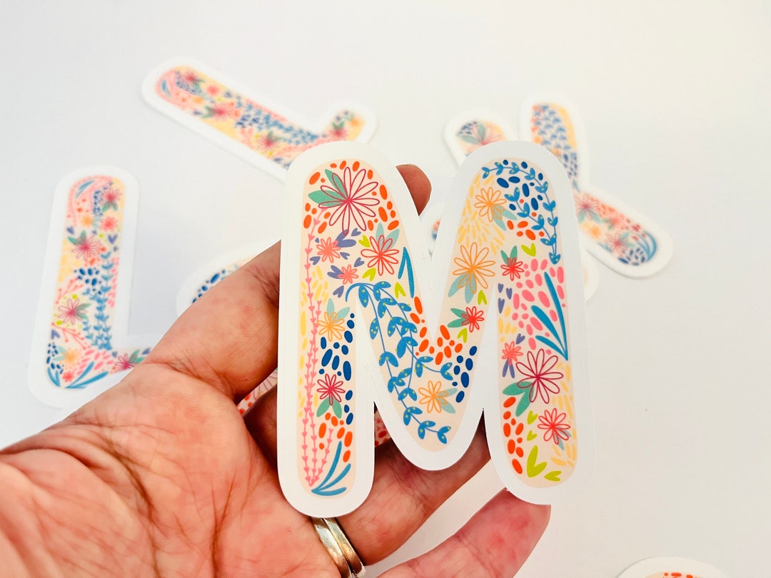 Floral Initial M Sticker: Weatherproof Vinyl Decal for Water Bottle ...