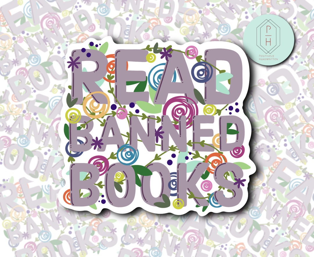 Read Banned Books Sticker: Floral Water Bottle, Laptop Decal - Etsy