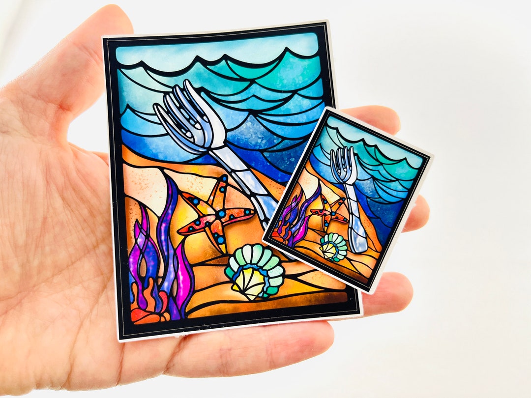 Mermaid Fork Dinglehopper Sticker: Stained Glass Vinyl Decal - Etsy
